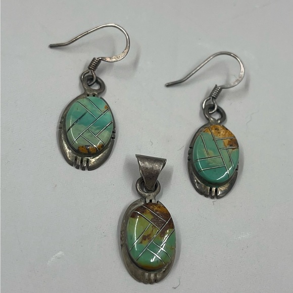Native | Jewelry | Native American 925 Sterling Silver Inlay Earrings Pendant Set Navajo Zuni Ns ...